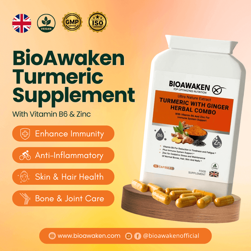 BioAwaken Premium Turmeric with Ginger Extract (Piperine) - 90 Caps